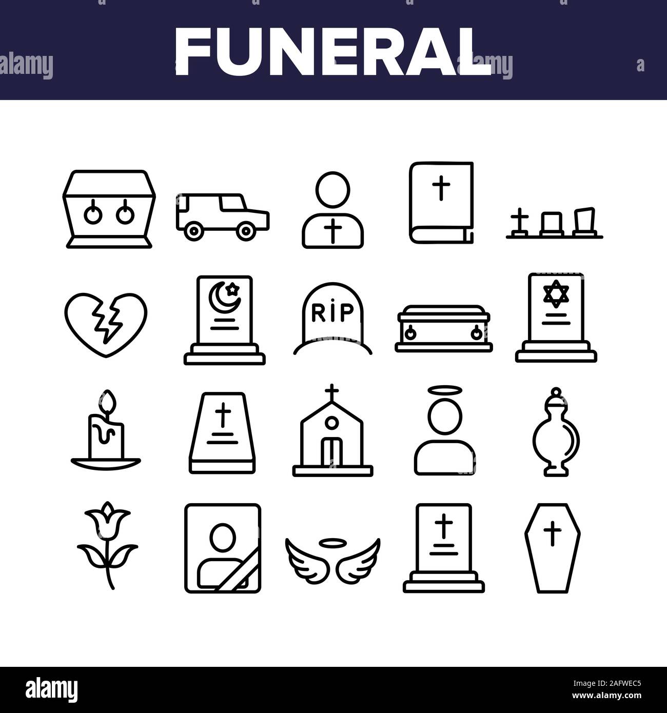 Funeral Burial Ritual Collection Icons Set Vector Stock Vector Image ...