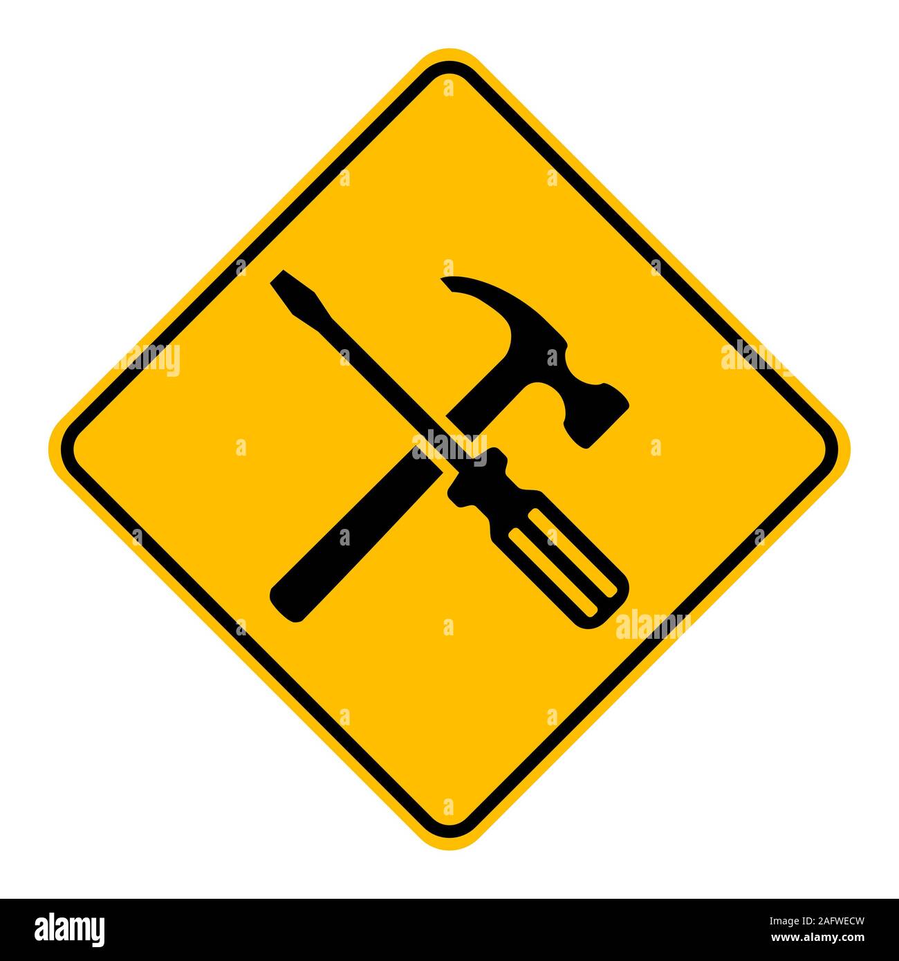 Tools and road sign Stock Photo - Alamy