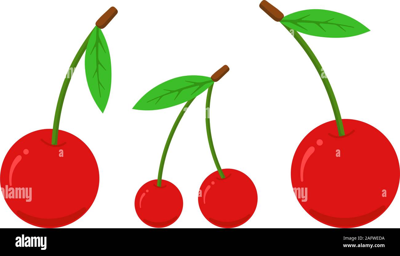 Cherry flat icon set. Fresh sweet natural red berry isolated vector ...
