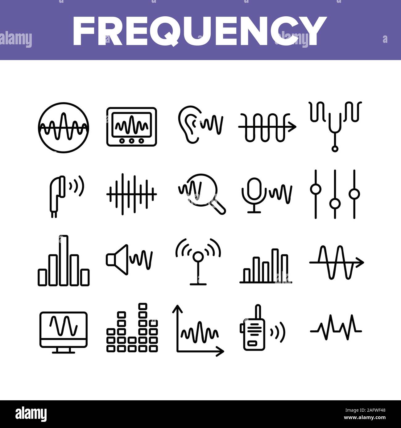 Frequency Pulse Wave Collection Icons Set Vector Stock Vector Image ...