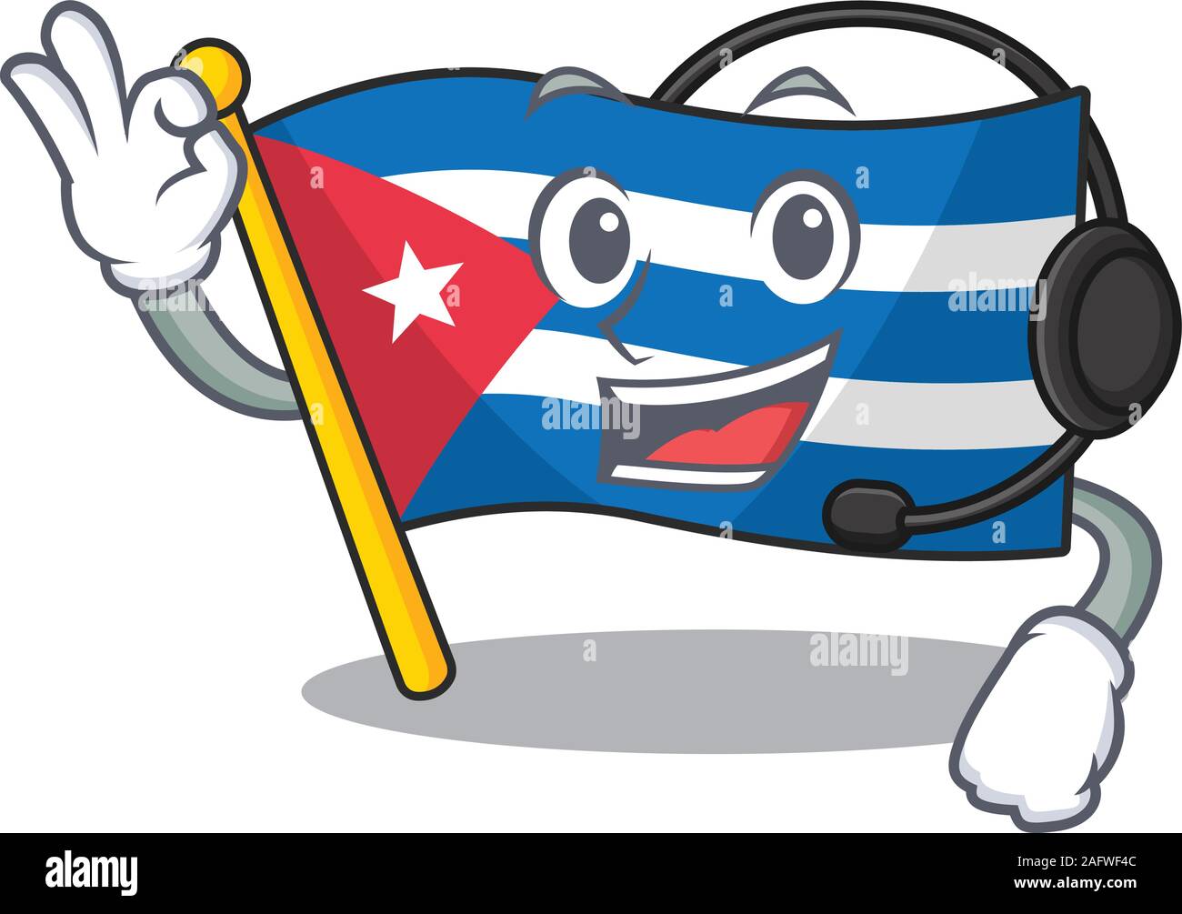 cute flag cuba Scroll cartoon character design wearing headphone Stock ...