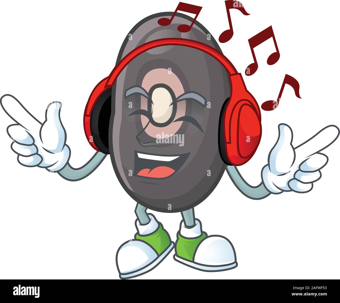 Singing and Listening music black beans cartoon character Stock Vector ...