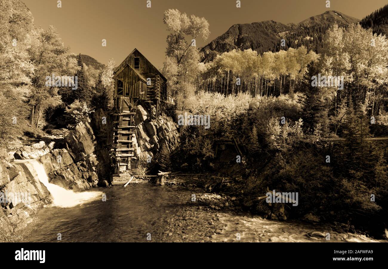 OCTOBER 2, 2019, CRYSTAL, COLORADO, USA - Old Mill is an 1892 wooden ...