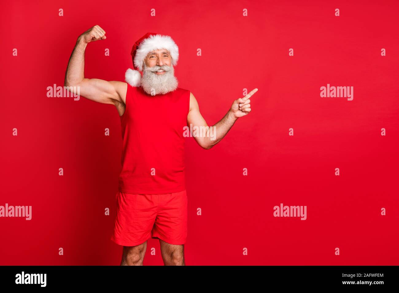 Portrait of powerful coach santa claus in cap hat with white hair beard ...