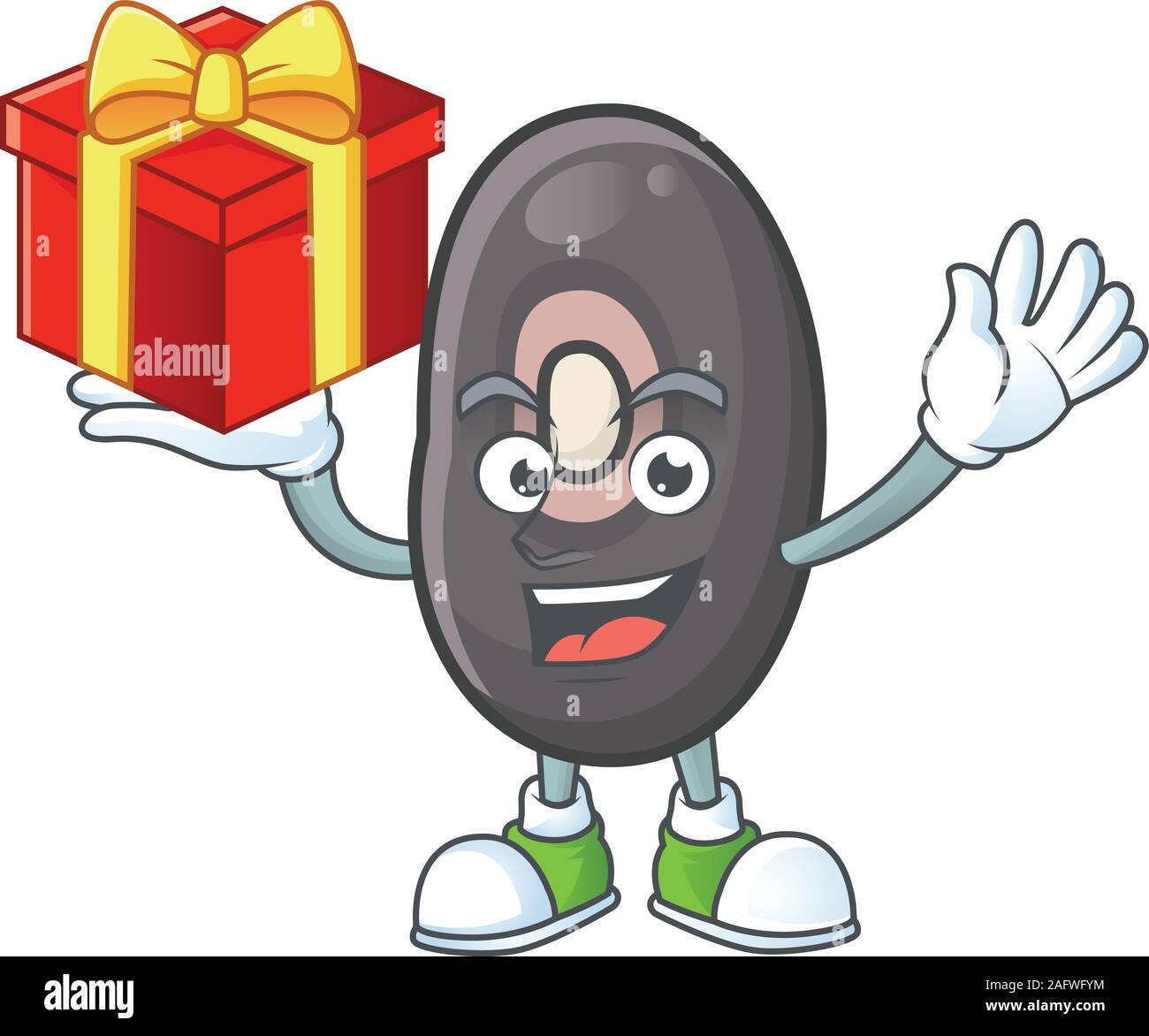 Black beans cartoon character with a box of gift Stock Vector Image ...
