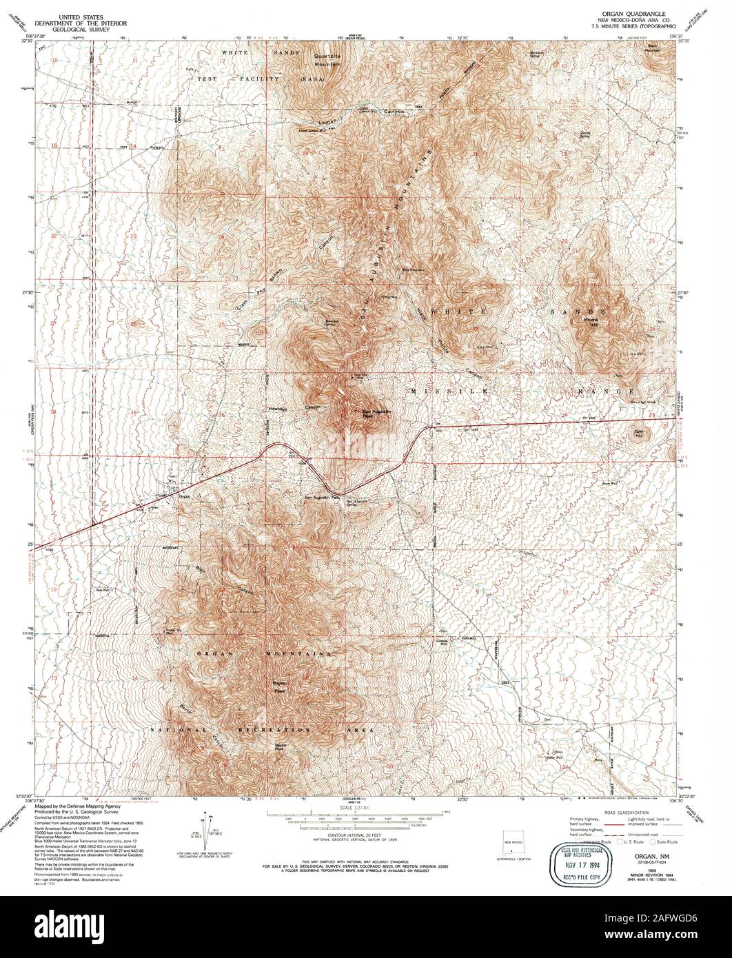 USGS TOPO Map New Mexico NM Organ 194125 1955 24000 Restoration Stock ...