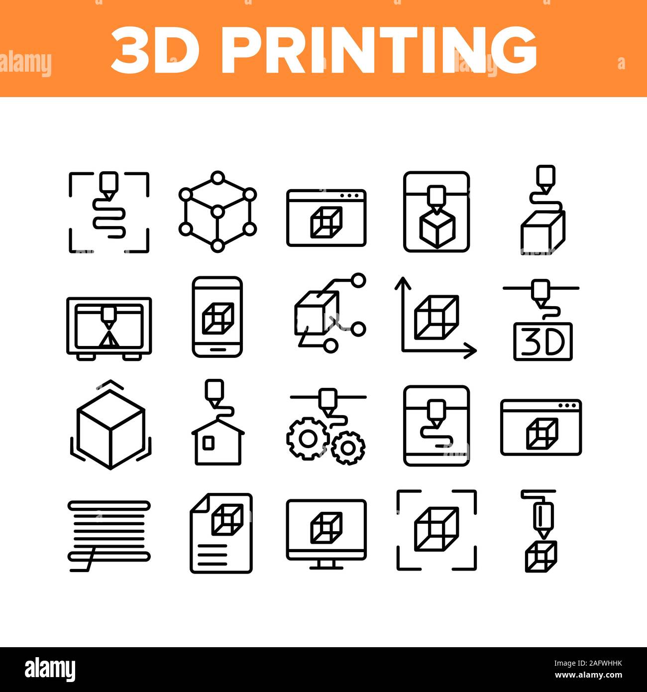 3d Printing Processing Collection Icons Set Vector Stock Vector Image And Art Alamy