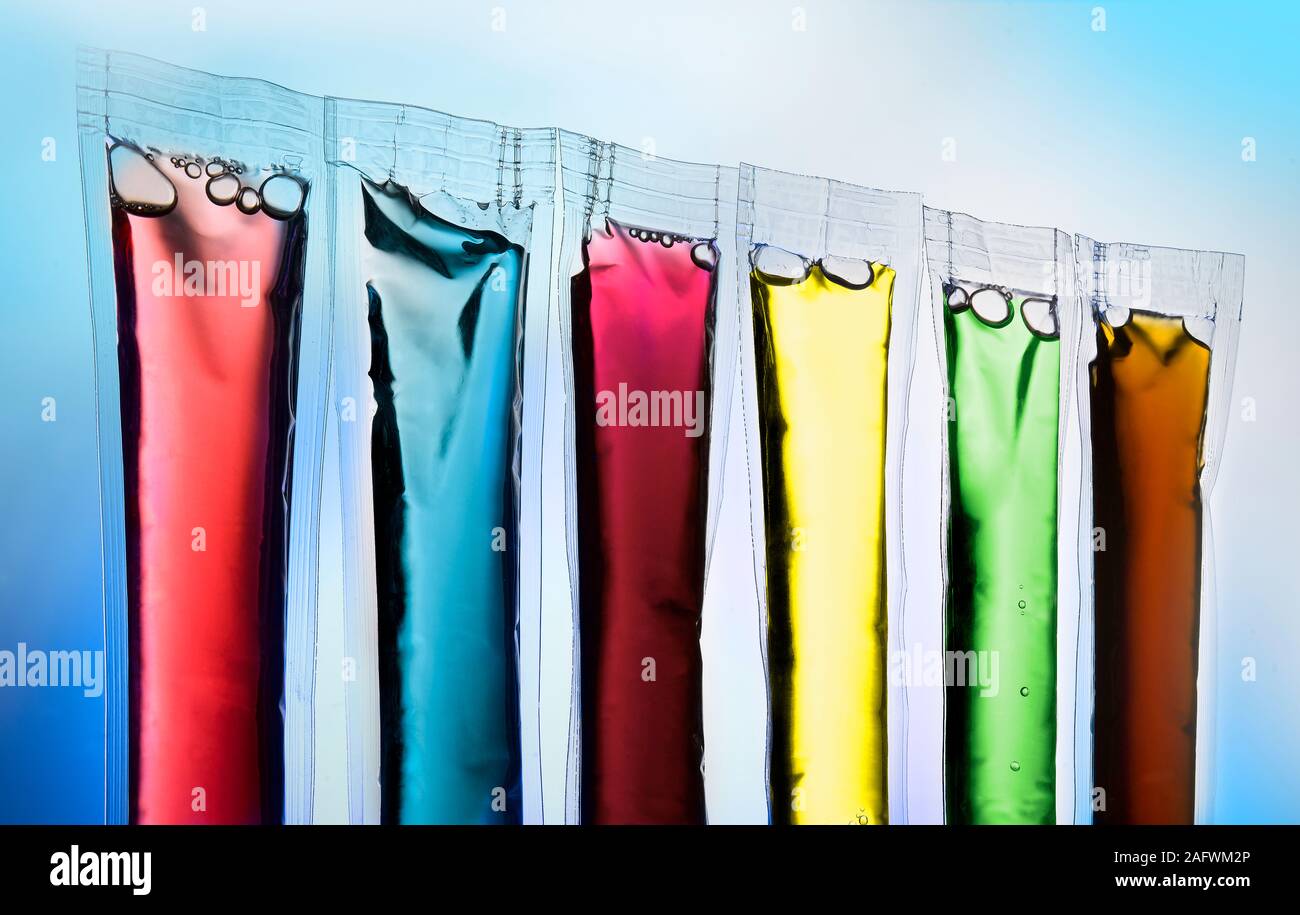 frozen water ice strips with different flavors like cola, lemon Stock ...