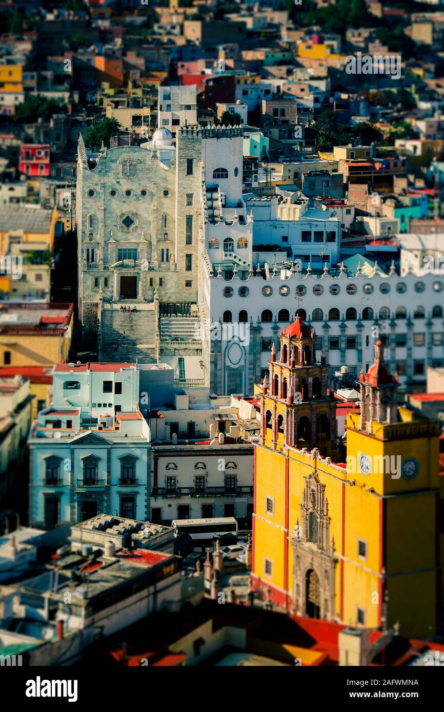 Guanajuato bird view cityscape of mexican city of Guanajuato in Mexico ...