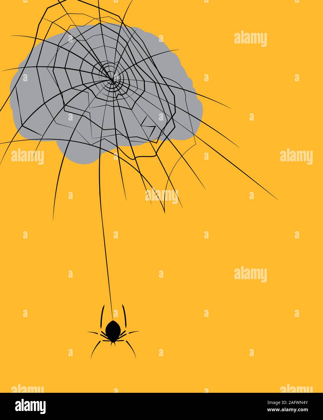 illustration of a spider web brain with a spider hanging form the brain ...