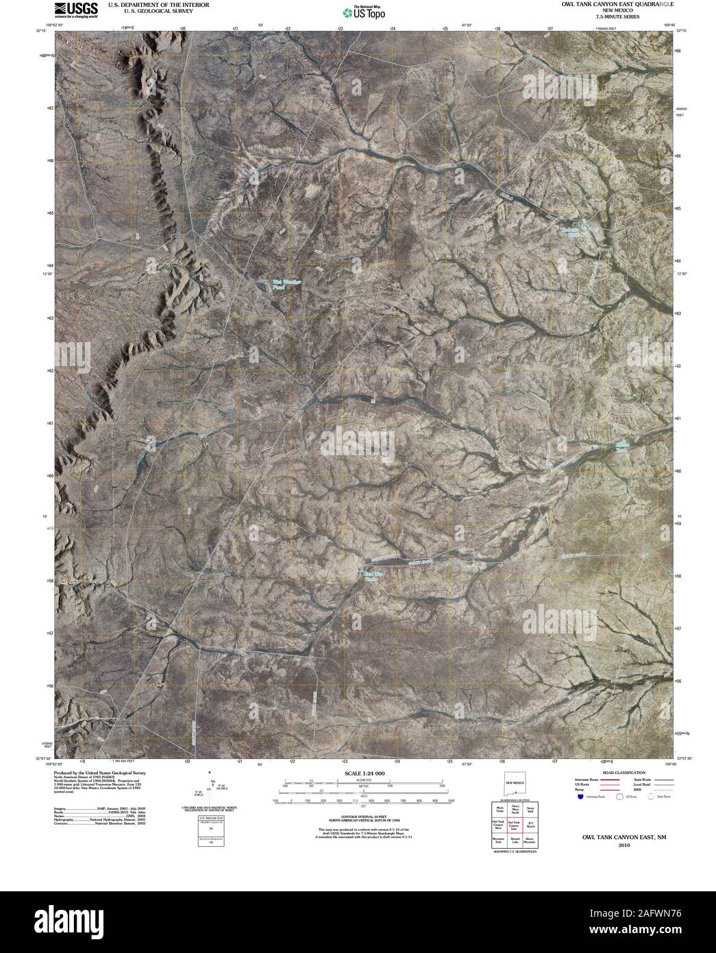 USGS TOPO Map New Mexico NM Owl Tank Canyon East 20100830 TM ...