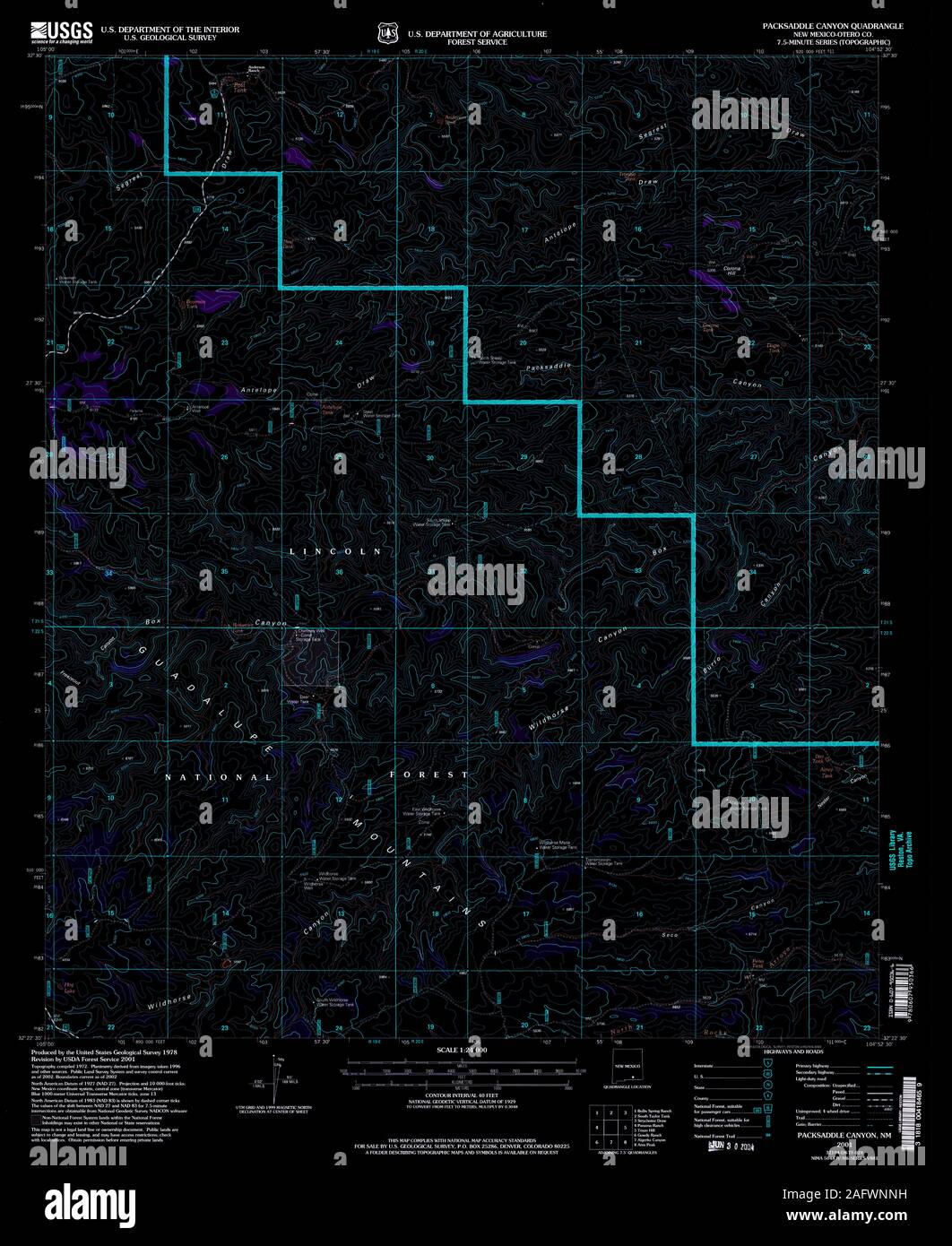 USGS TOPO Map New Mexico NM Packsaddle Canyon 194139 2001 24000 ...