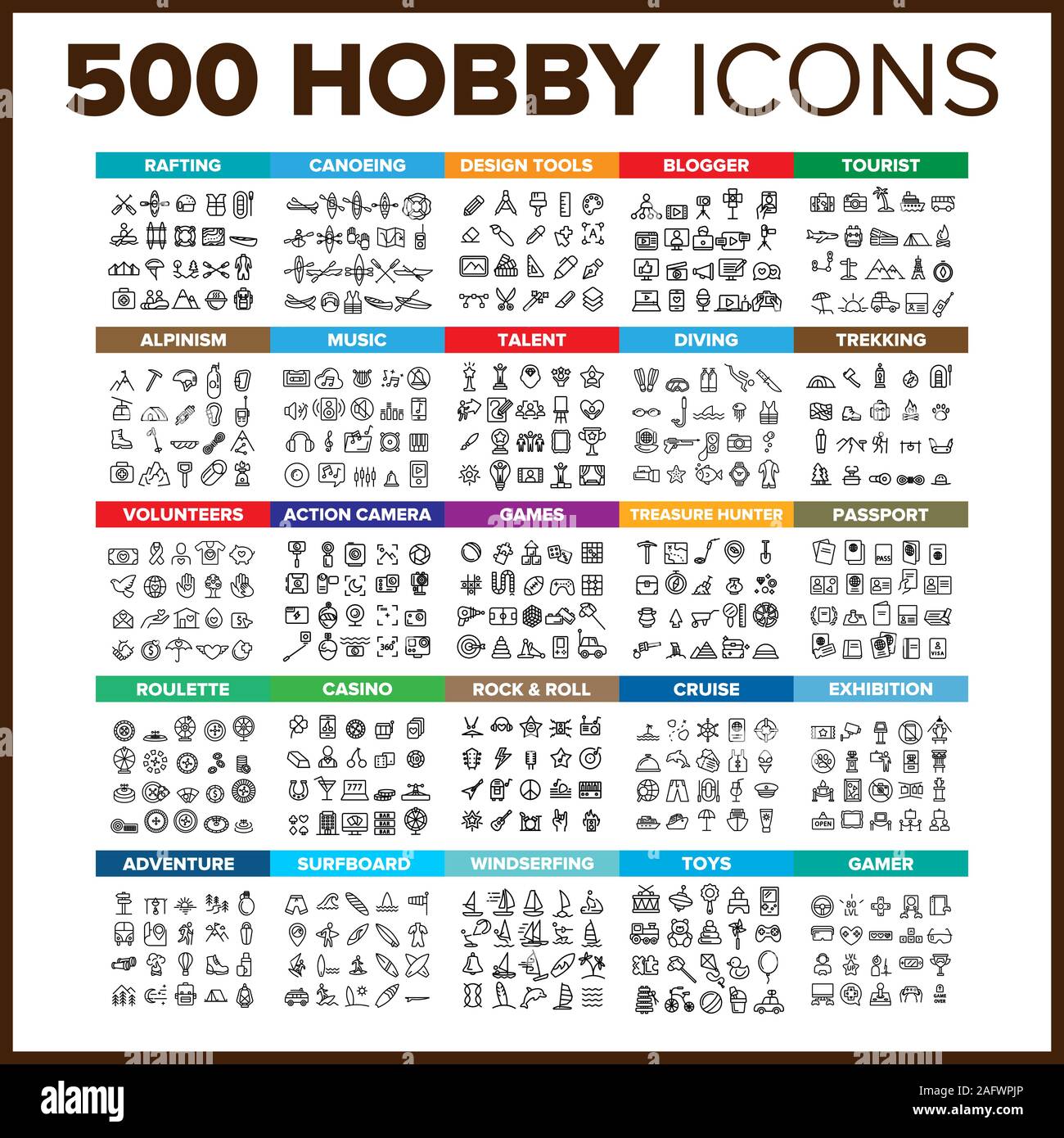 Hobby Icon Thin Line Big Set Vector Stock Vector Image & Art - Alamy
