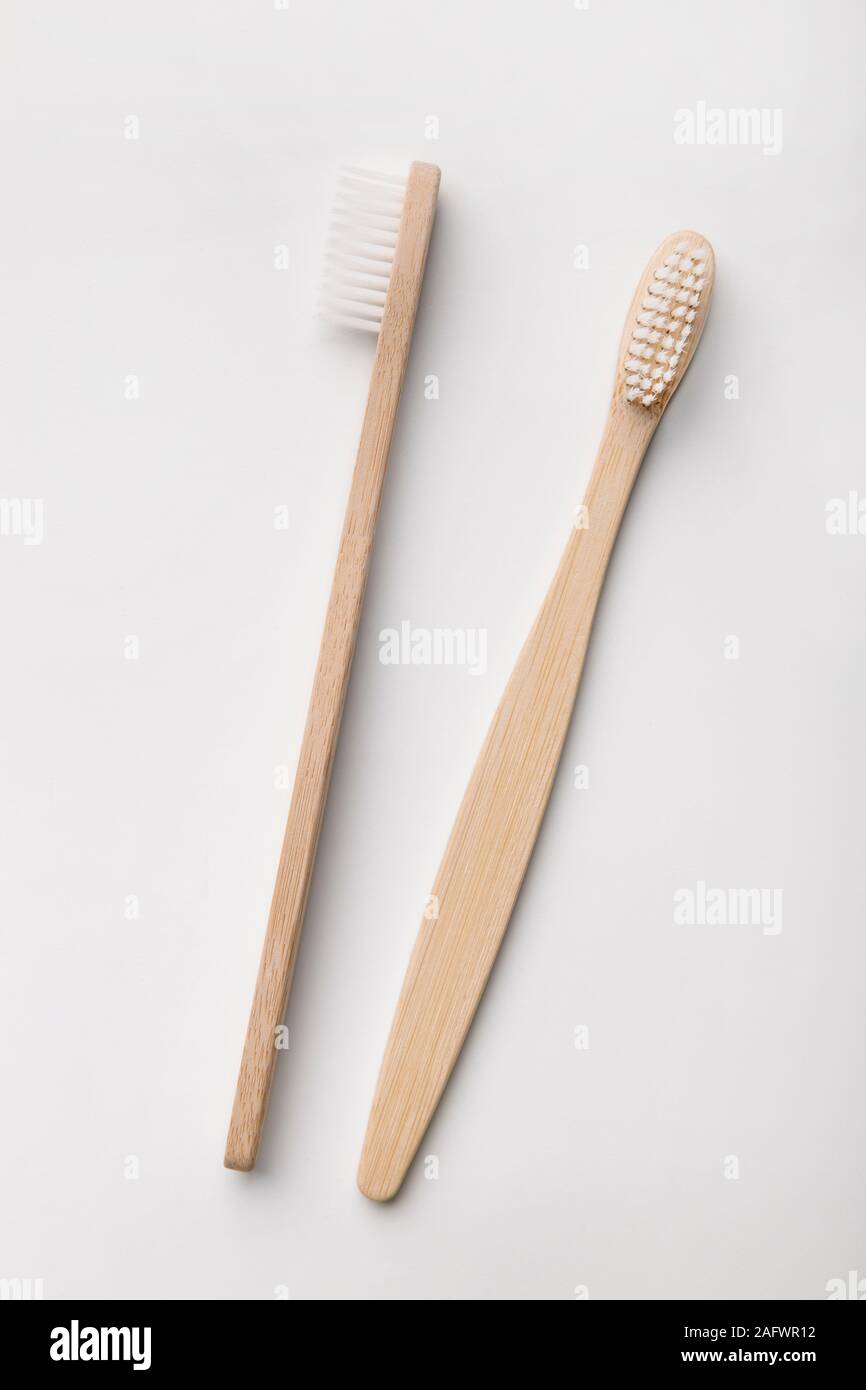 Plastic-free, organic Toothbrushes laying on white background Stock ...