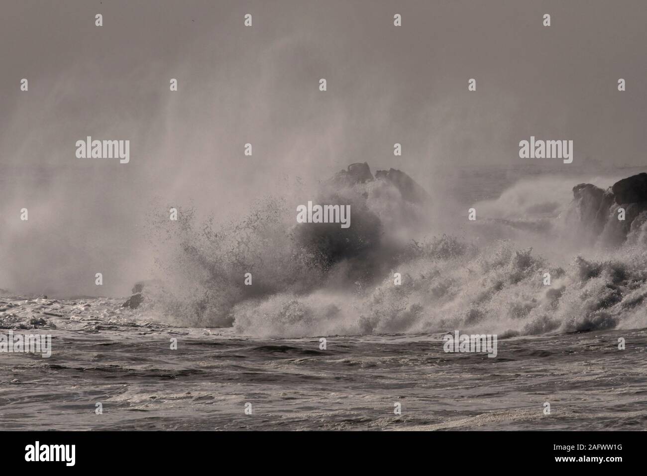Big wave splash. Northern portuguese rocky coast Stock Photo - Alamy