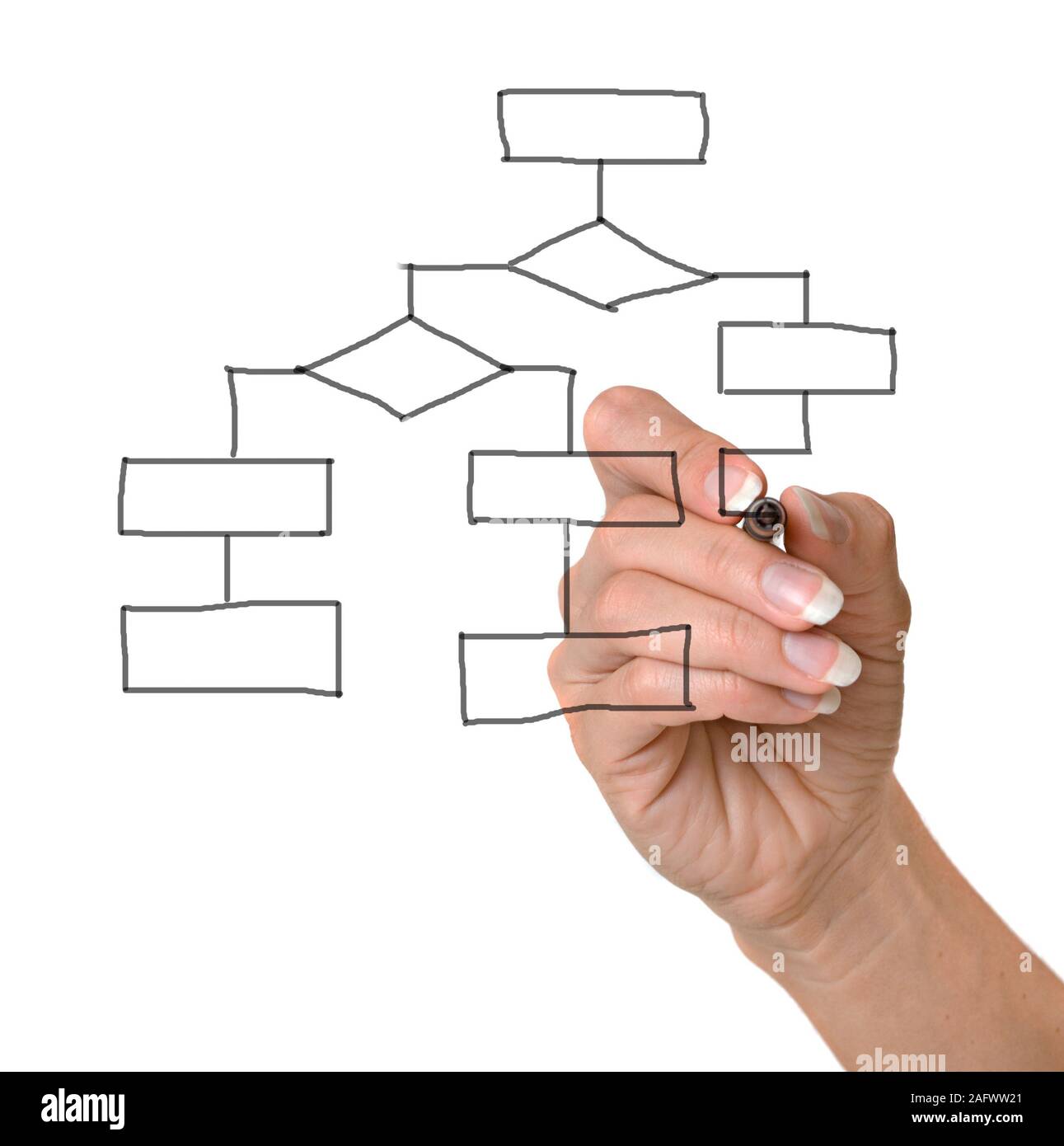 Woman drawing flow diagram Stock Photo - Alamy