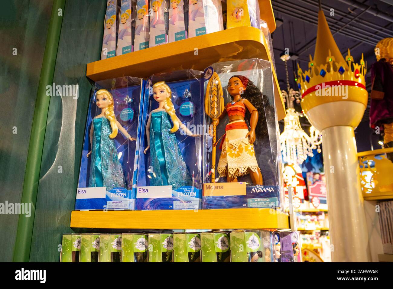 Miami, USA - November 30, 2019: The colorful princesses at Disney store ...