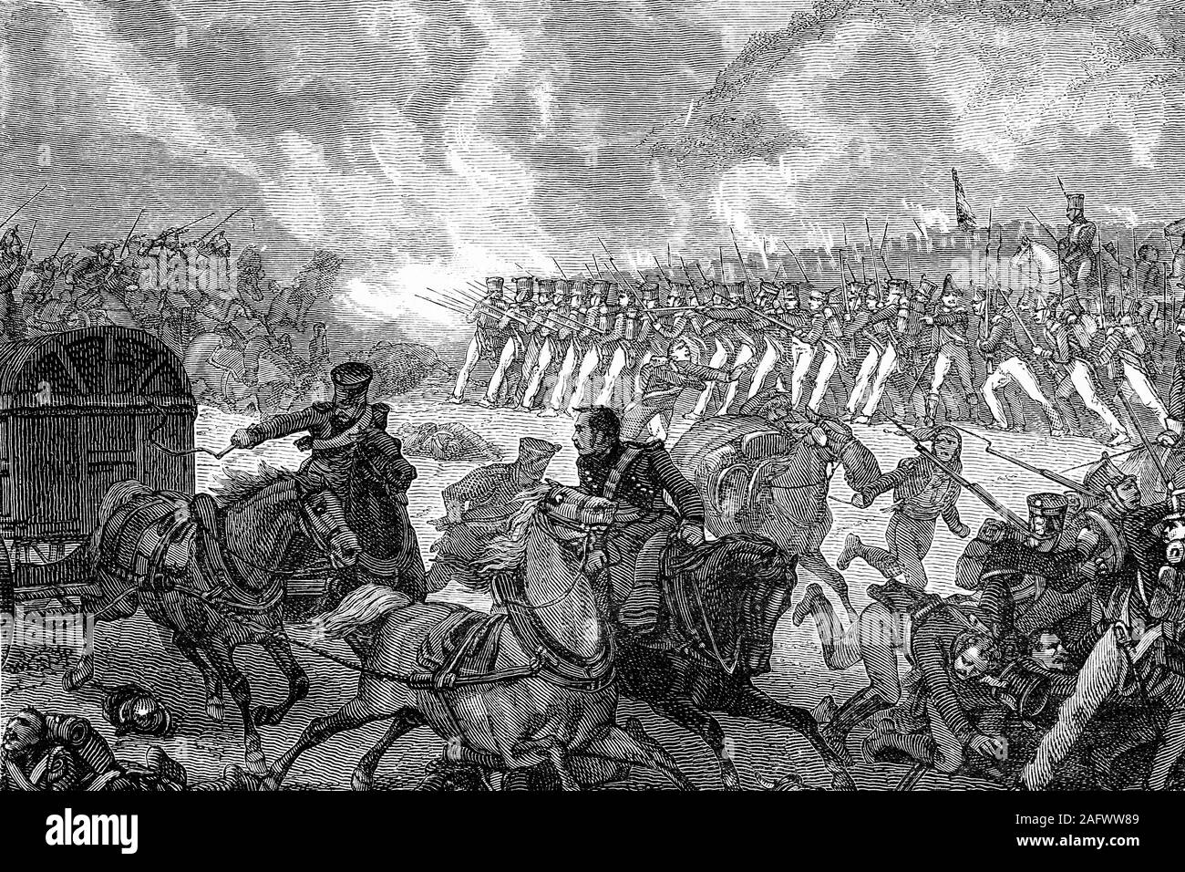 Battle of Vitoria, Spain. 21th June 1813. Antique illustration. 1890 ...