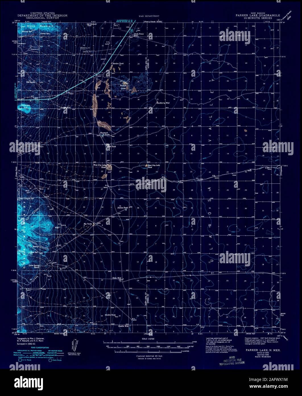 USGS TOPO Map New Mexico NM Parker Lake 191821 1943 62500 Inverted ...
