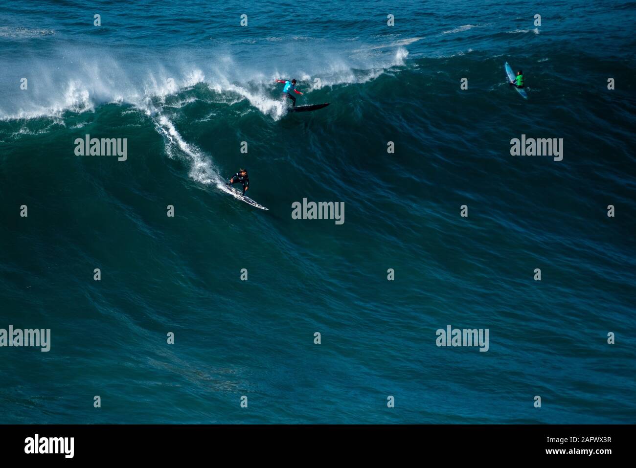 NAZARé, PORTUGAL - Dec 01, 2019: The tall wave of the Atlantic Ocean ...