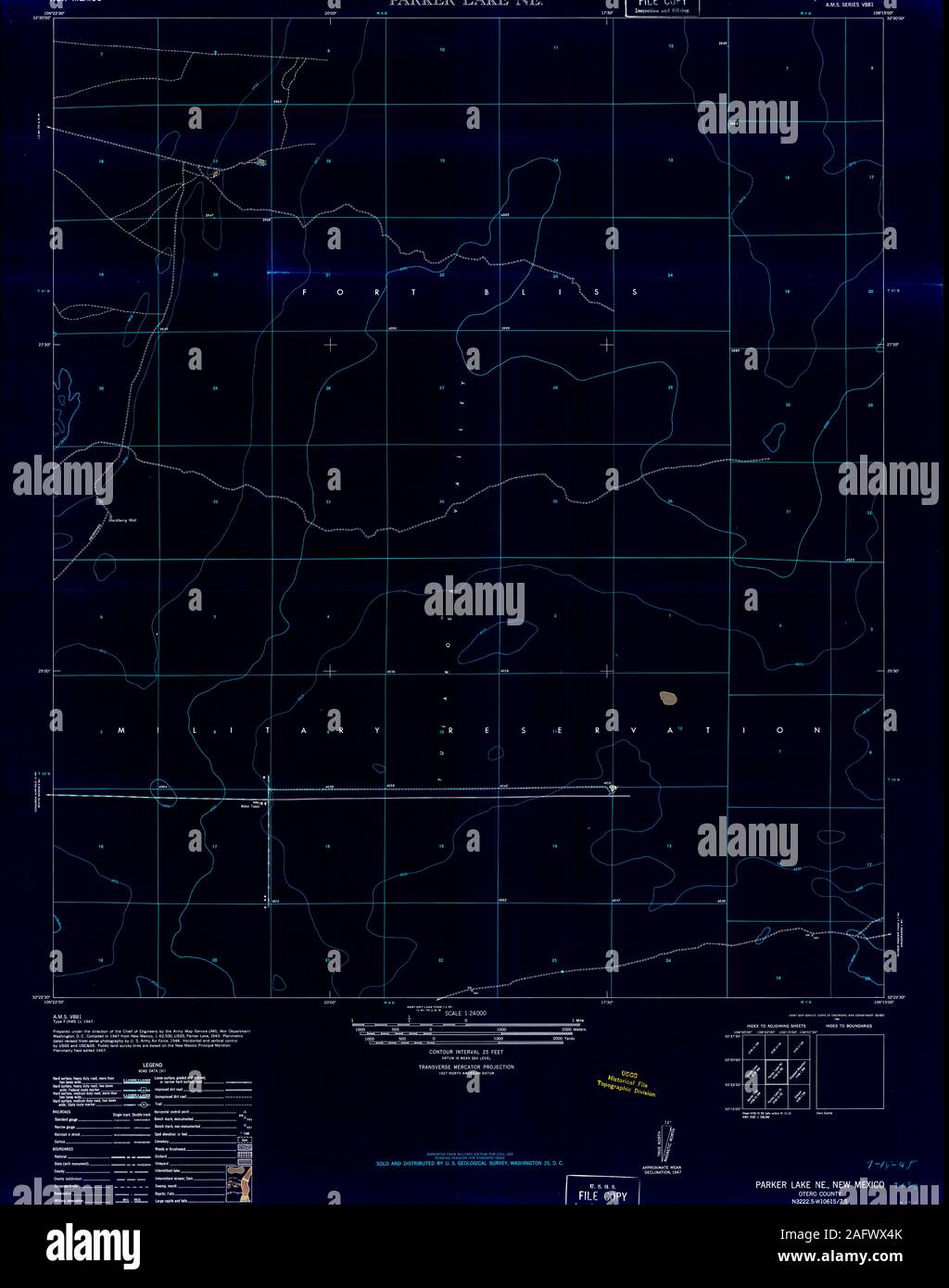 USGS TOPO Map New Mexico NM Parker Lake NE 191817 1948 24000 Inverted ...