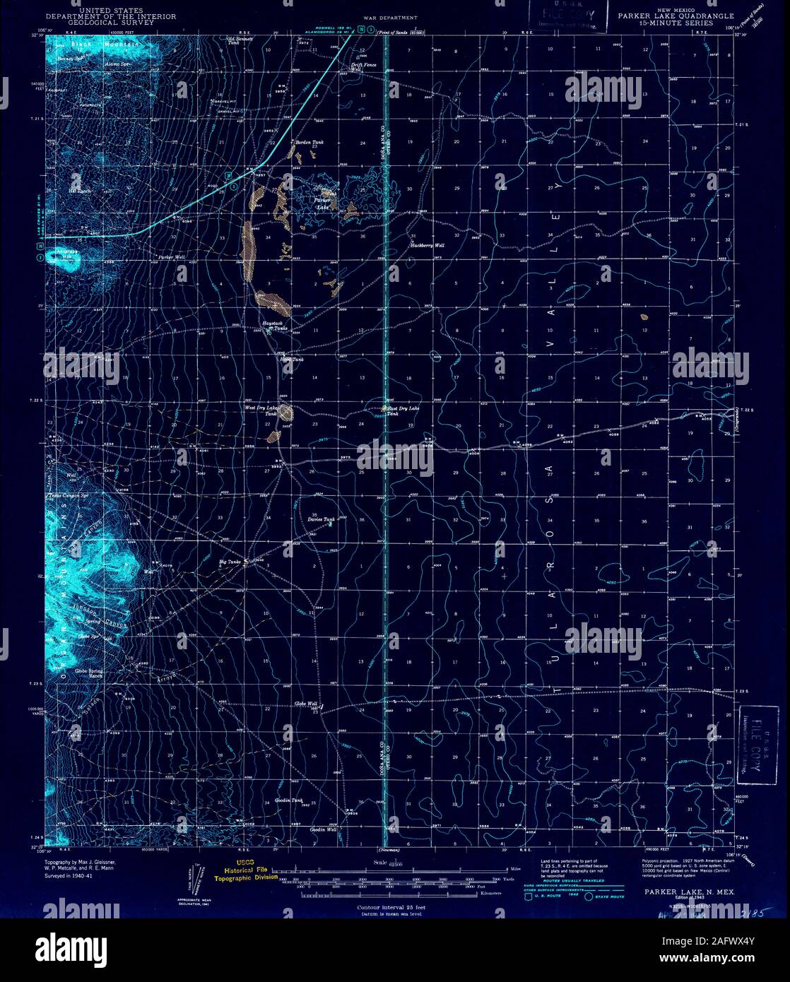 USGS TOPO Map New Mexico NM Parker Lake 191819 1943 62500 Inverted ...