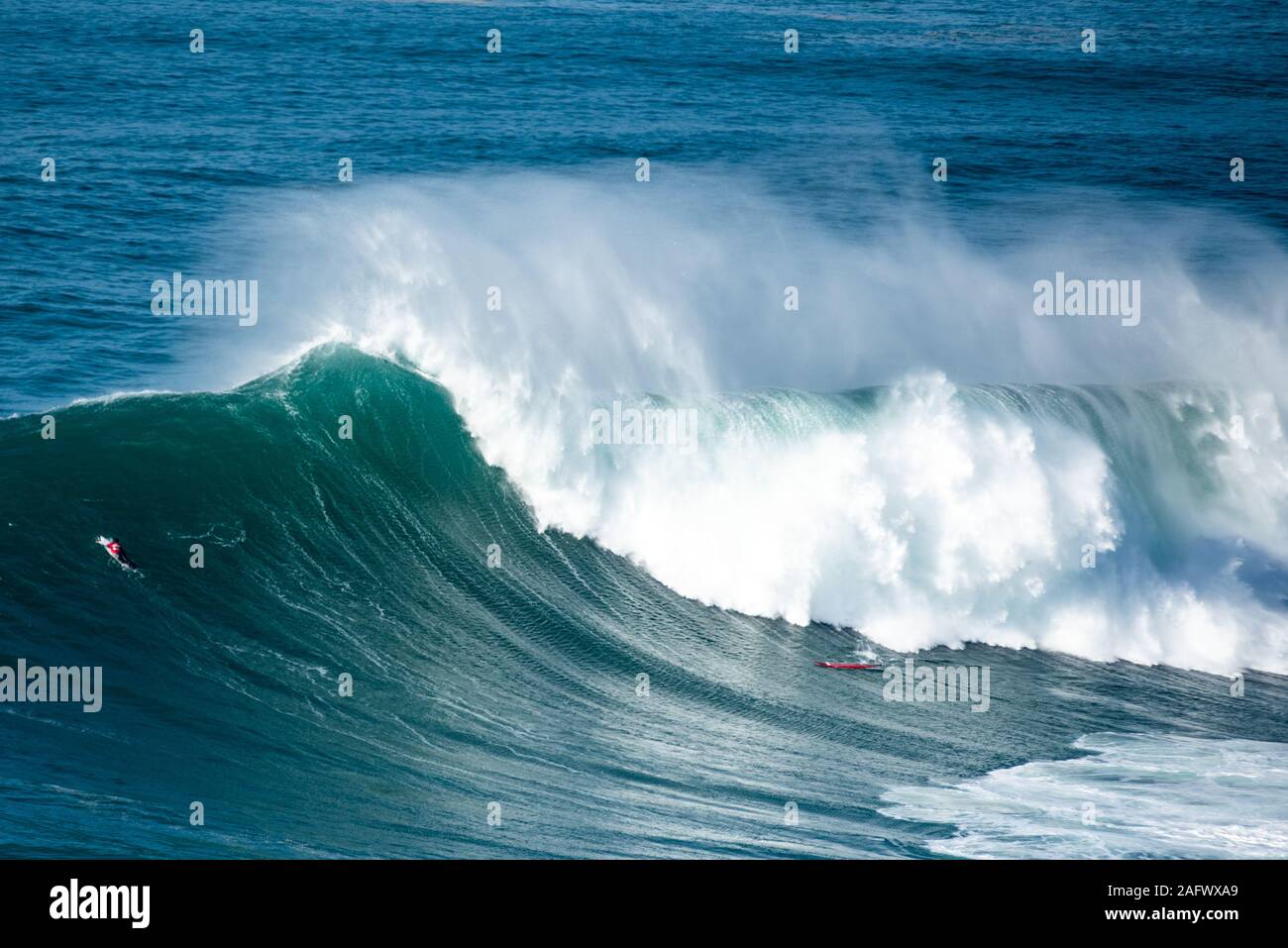 NAZARé, PORTUGAL - Dec 01, 2019: The big foamy waves of the Atlantic ...