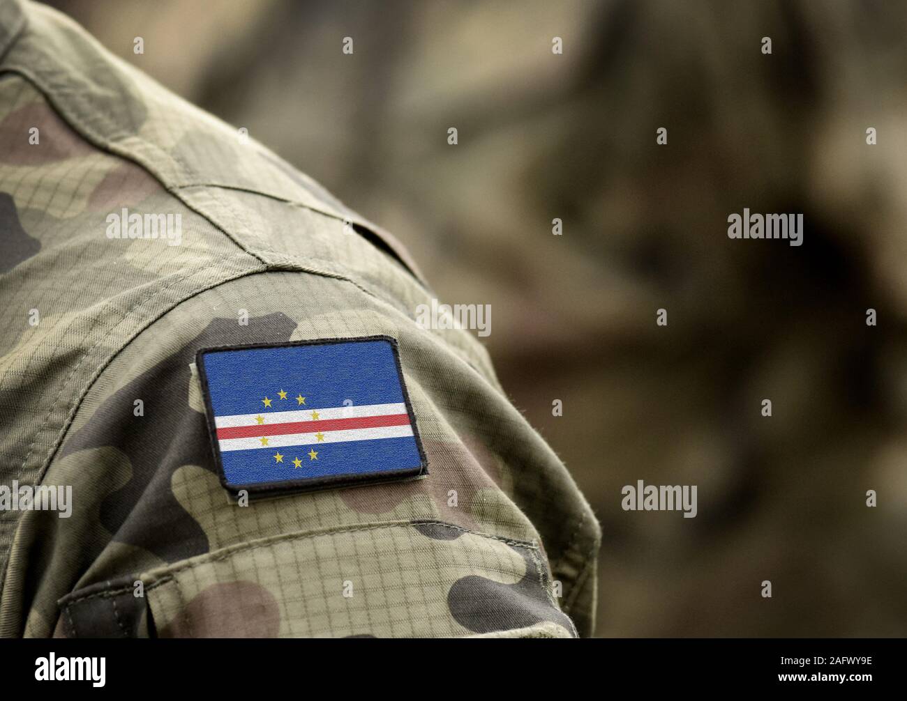 Flag of Cabo Verde on military uniform. Republic of Cabo Verde. Collage ...