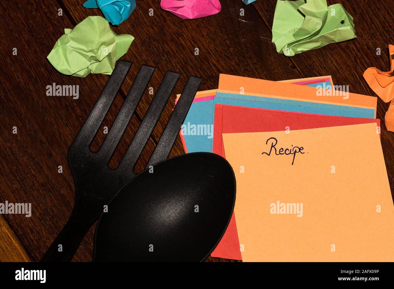 Writing text Recipe on colorful sticky note or post it. Close up Stock ...