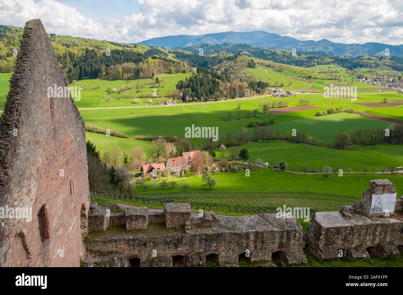 Views of the Black Forest hills and countryside from Hochburg castle ...
