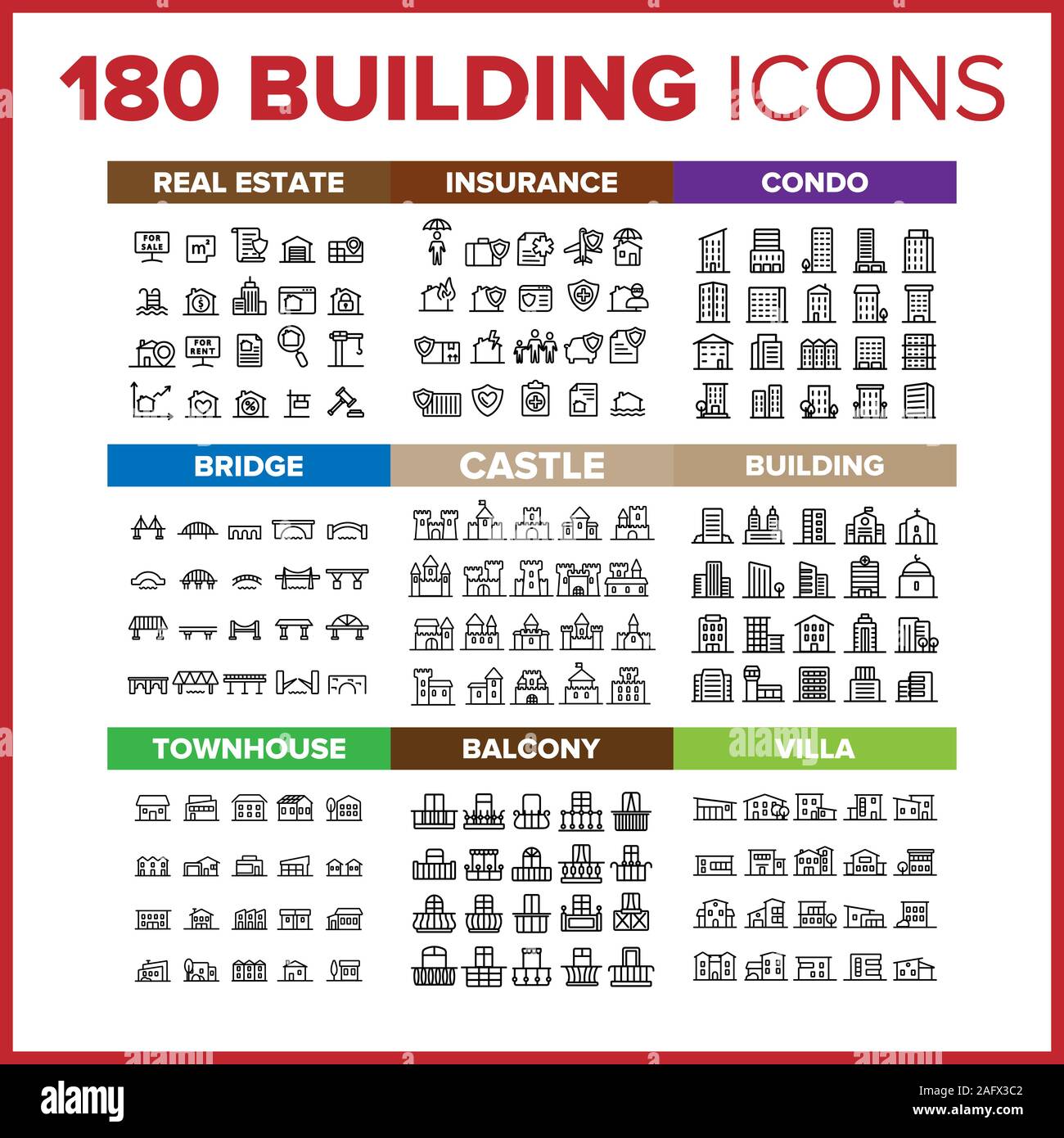 Building Icon Thin Line Big Set Vector Stock Vector Image & Art - Alamy