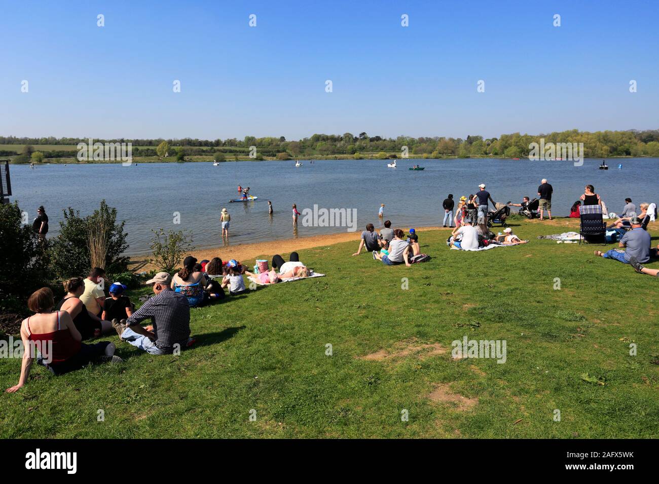 Summer view over Ferry Meadows country park, Peterborough ...