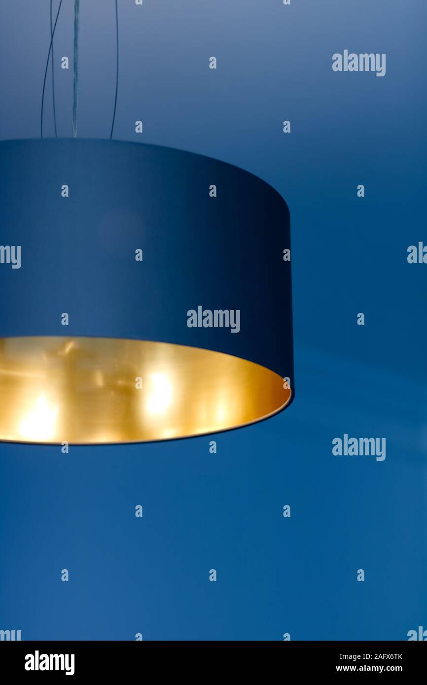 Interior design, indoor lamps and electricity concept - Golden lamp in ...