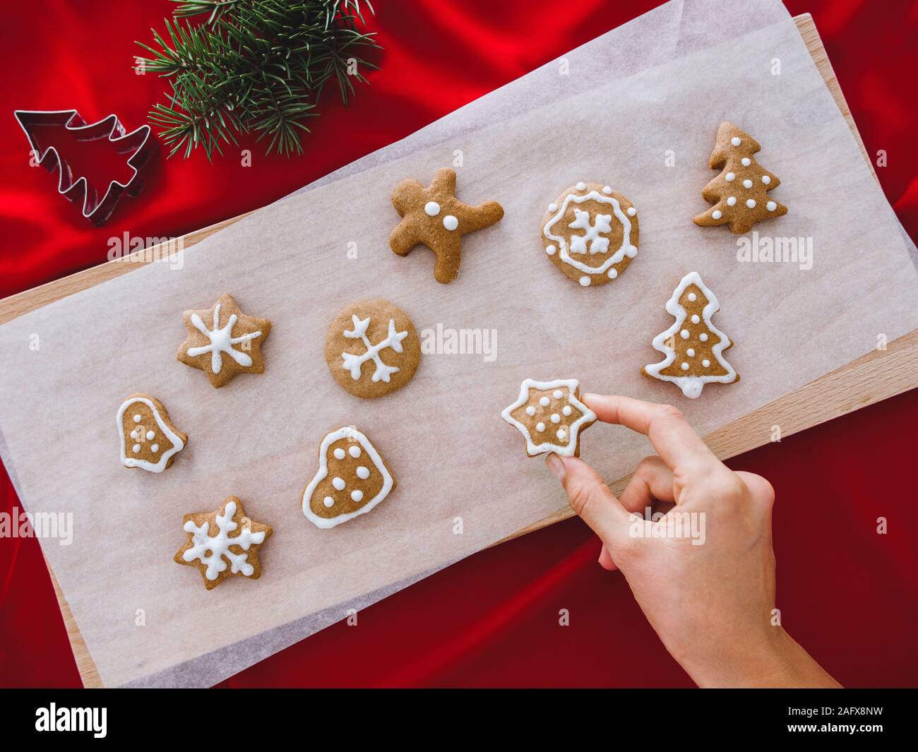 Woman hands holding gingerbread star. Beautiful Christmas background ...