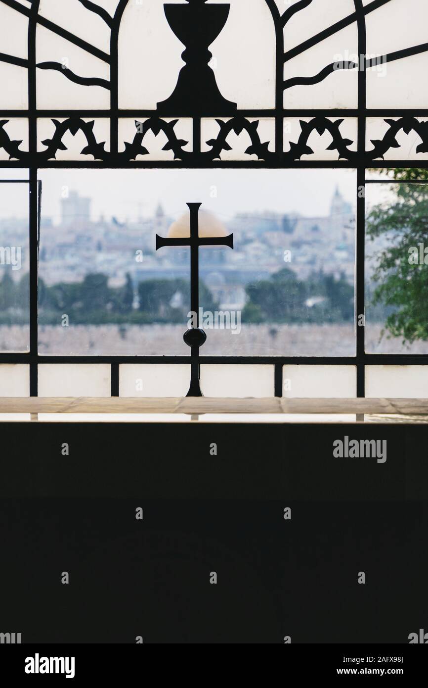 View from the window of the Roman Catholic church Dominus Flevit. Mount ...