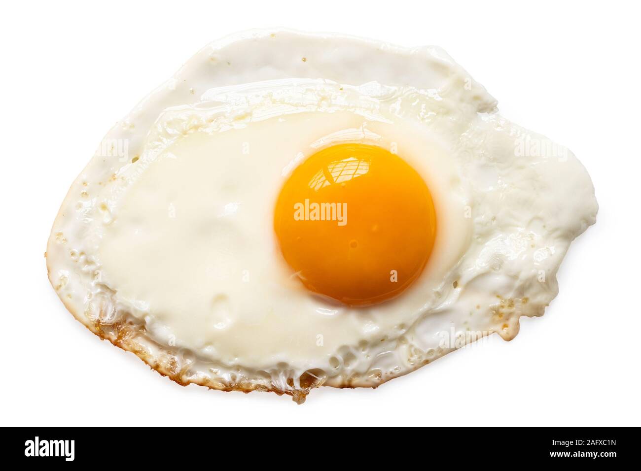 Single fried egg with crispy edges isolated on white. Top view Stock ...