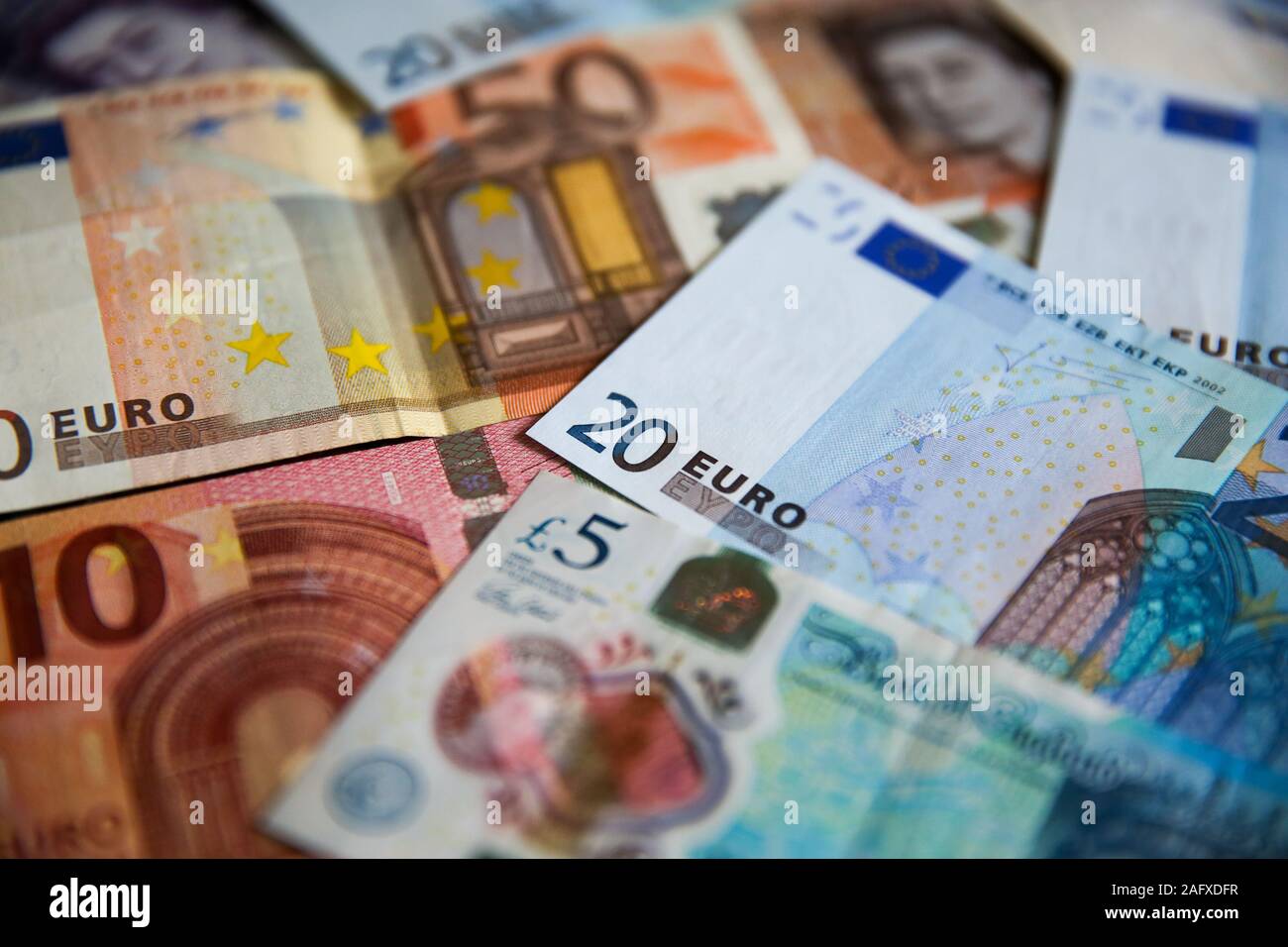 UK British Pound and Euro currency bank notes Stock Photo - Alamy