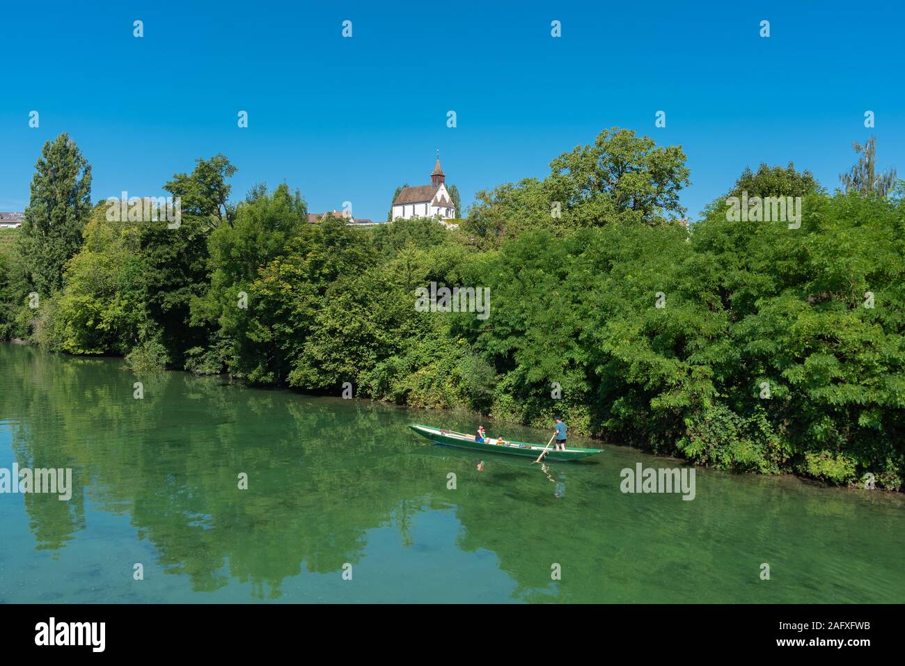 Rhine landscape by the monastery Rheinau with the mountain church Saint ...