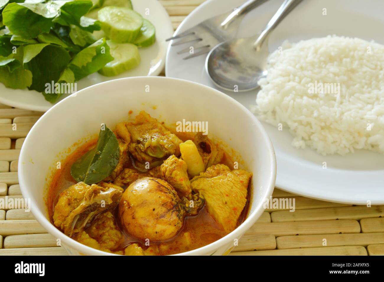 spicy chicken with egg spoiled while being incubated curry and rice ...