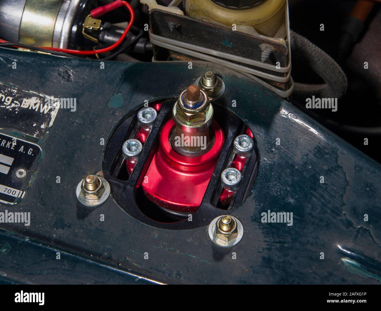 Adjustable suspension strut top on a BMW 2002 classic German sports ...