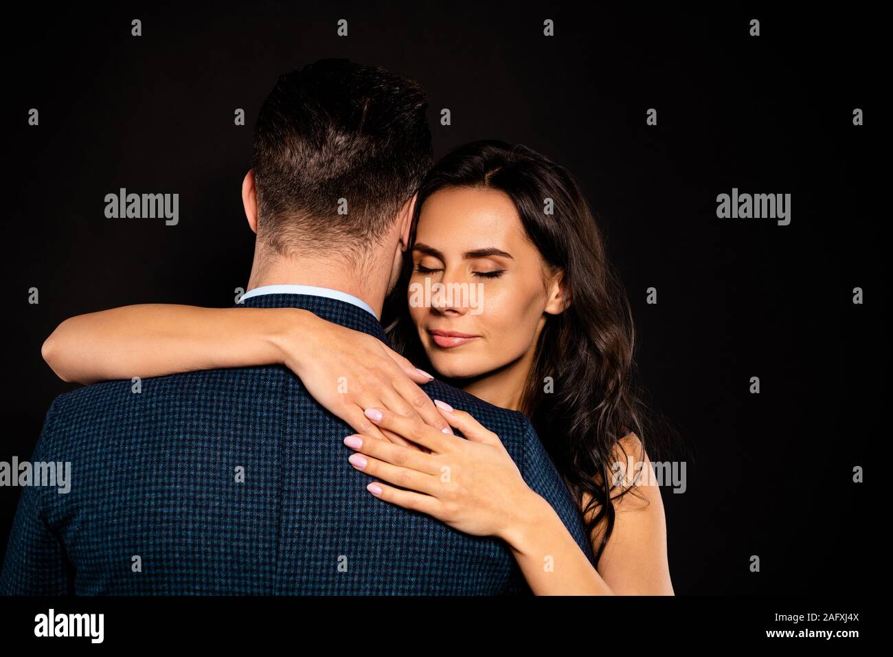 Close up back rear behind view photo beautiful she her lady wife eyes ...