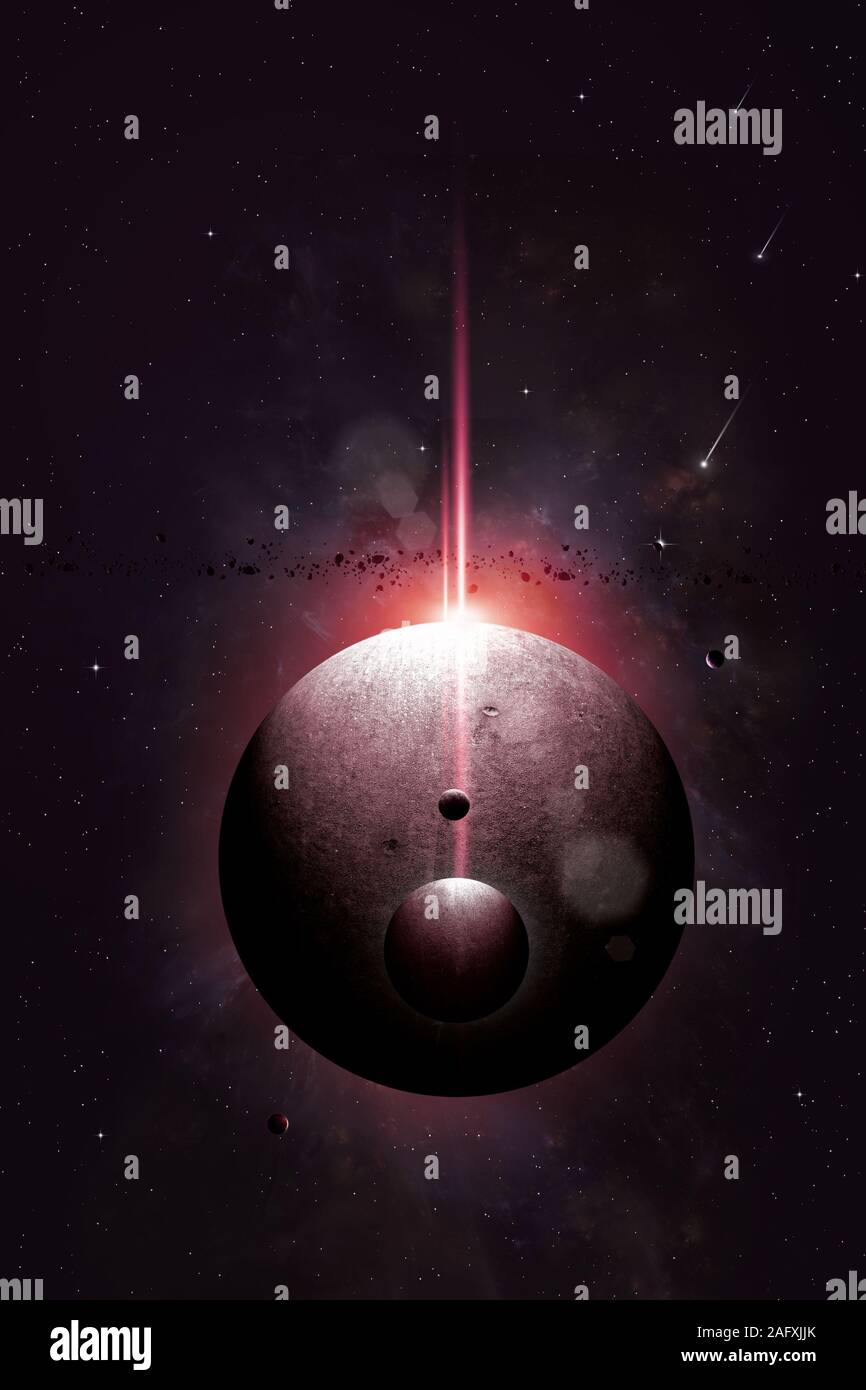 3d illustartion. imaginary deep space illustration with planets and ...