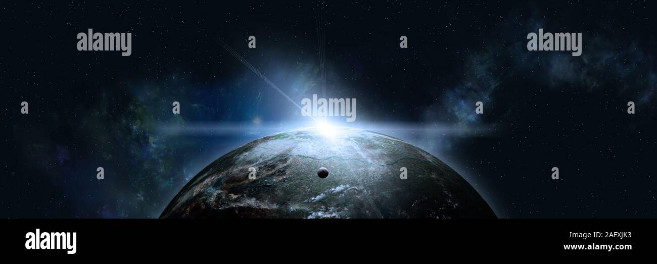 3d illustration. deep space planet eclipse banner Stock Photo - Alamy
