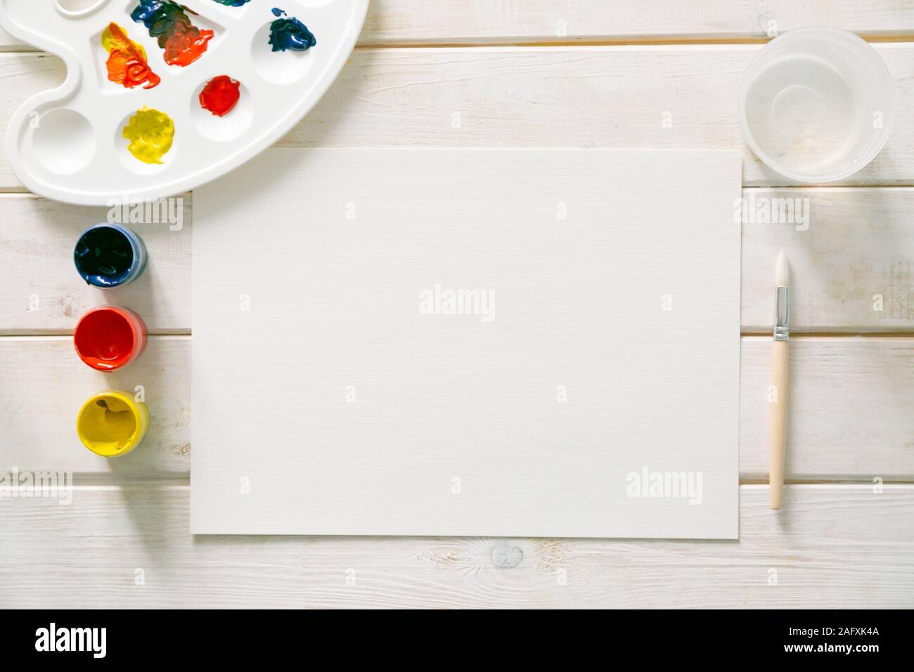 Art concept - colour wheel, gouache paints, brush and palette Stock ...