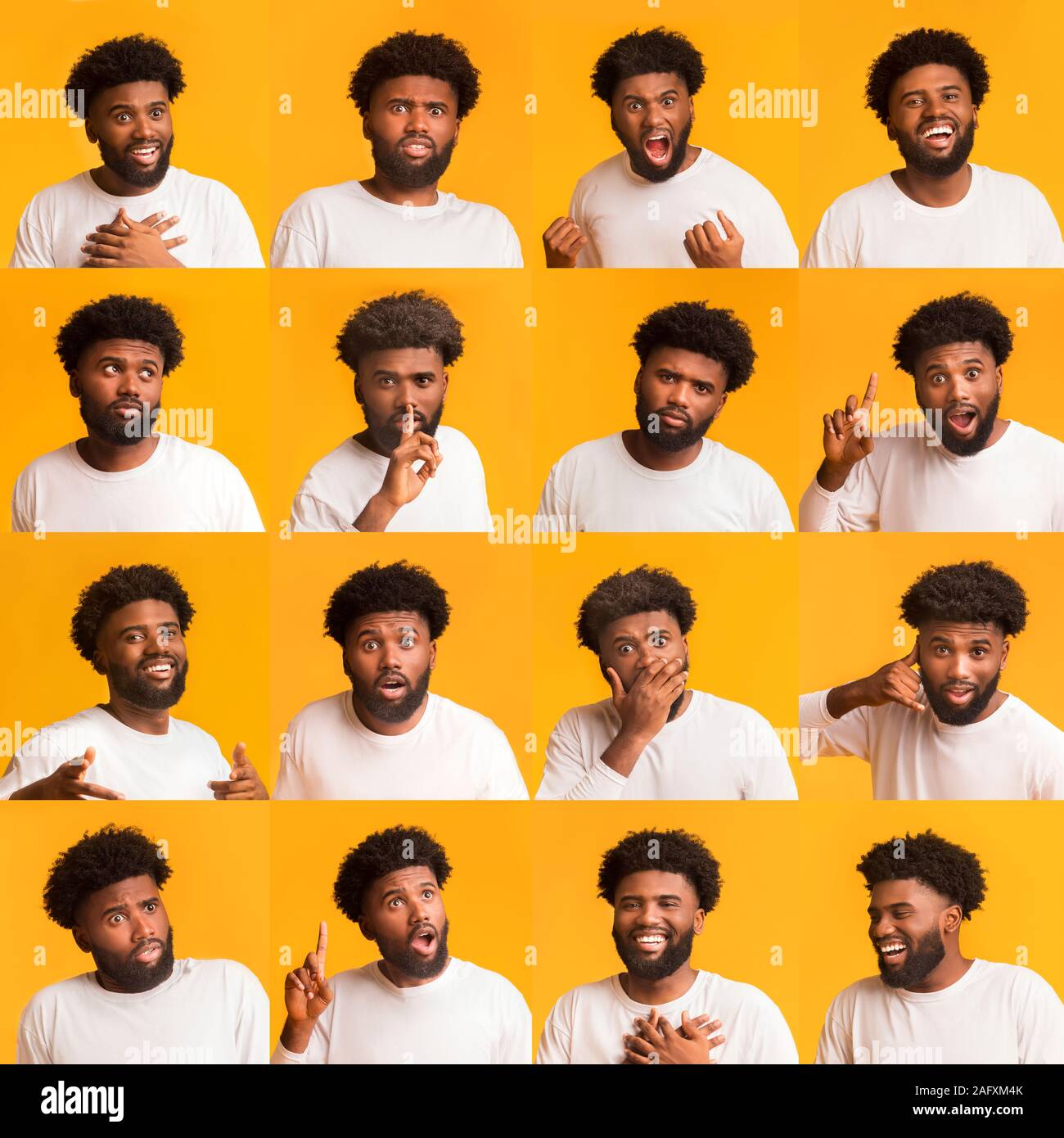 Collage of young black man expressions and emotions Stock Photo - Alamy