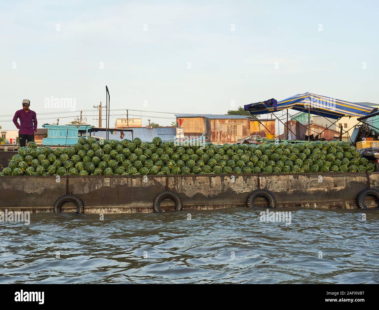 A Boat full of water melons ready for the river market Stock Photo - Alamy