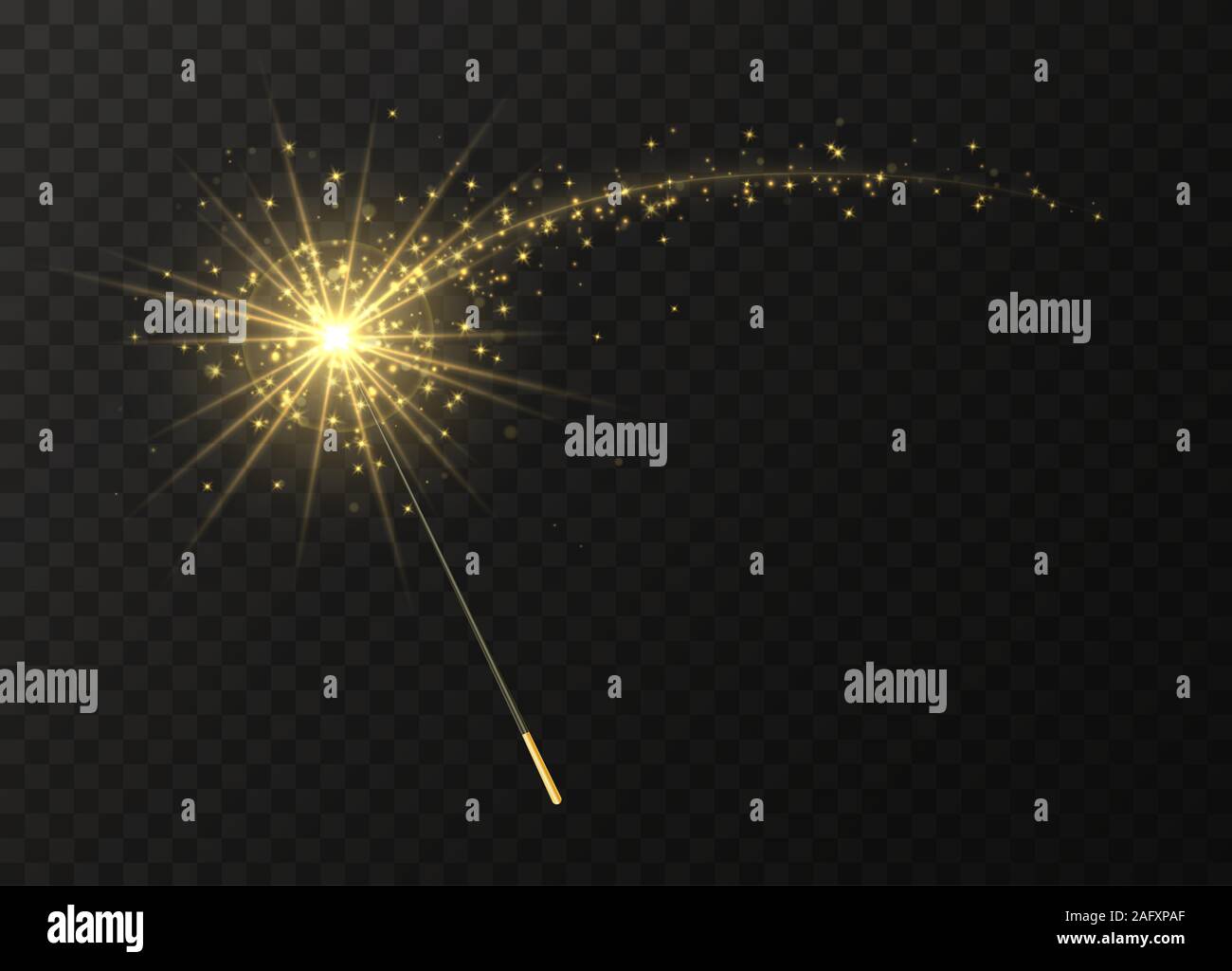 Magic wand with golden swirl and sparkles isolated on transparent ...