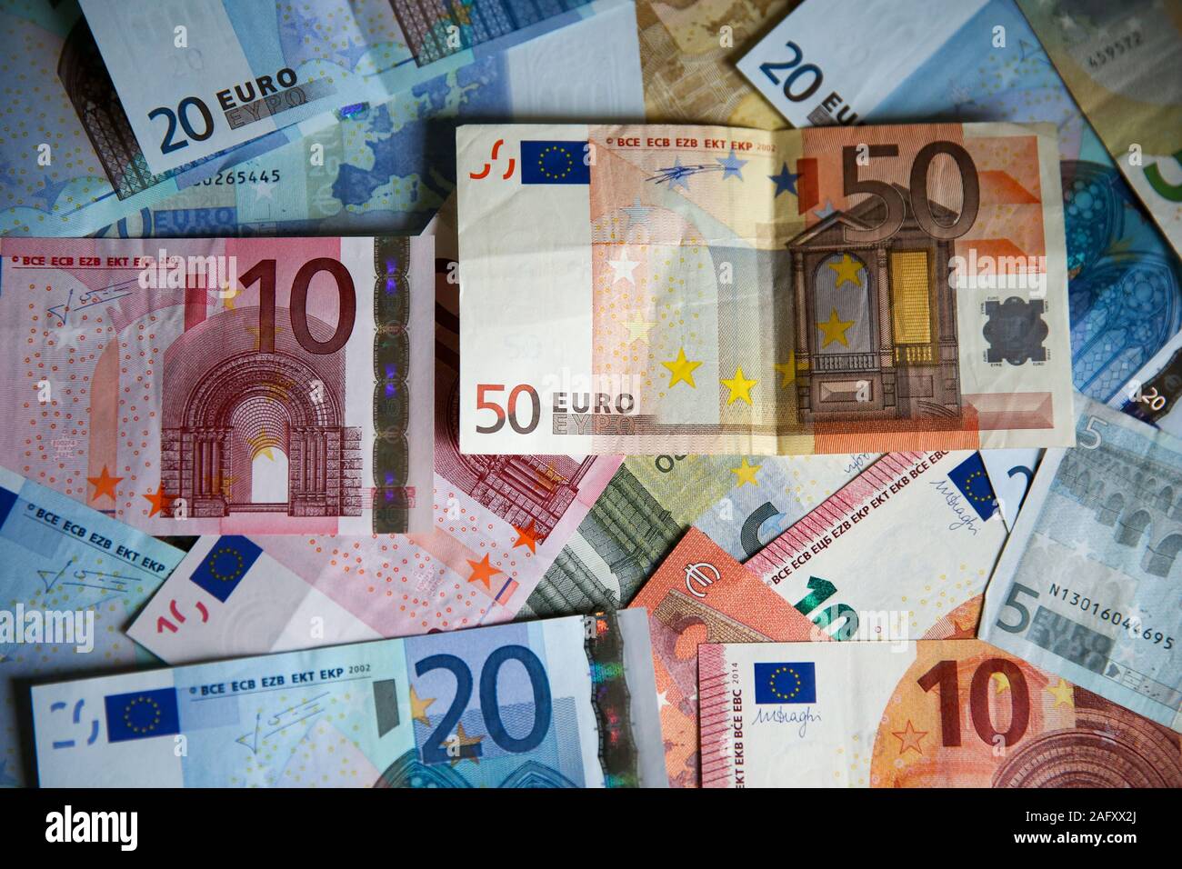 In this photo illustration Euro currency bank notes seen displayed ...