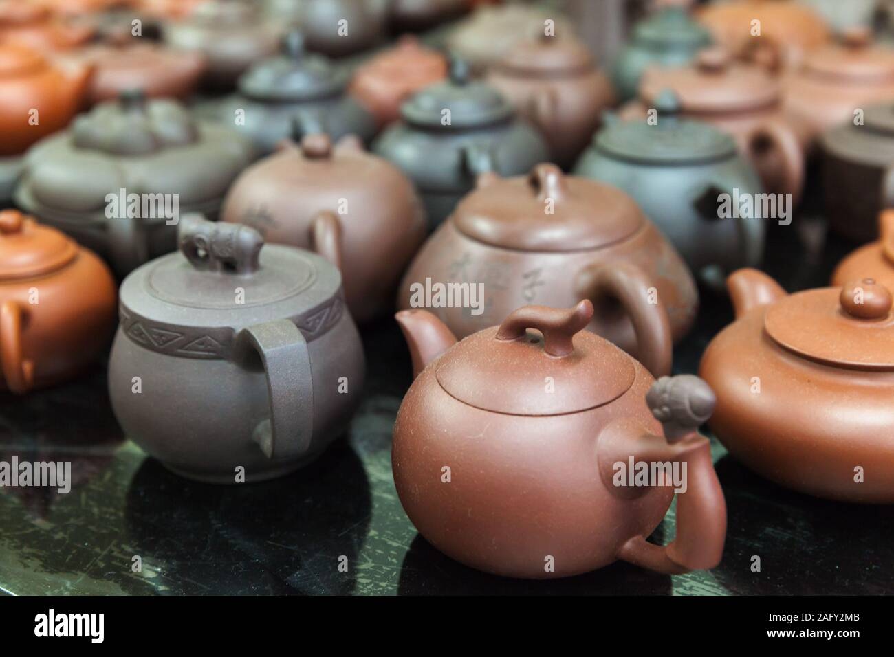 Taipei, Taiwan - September 3, 2018: Different Chinese clay teapots ...