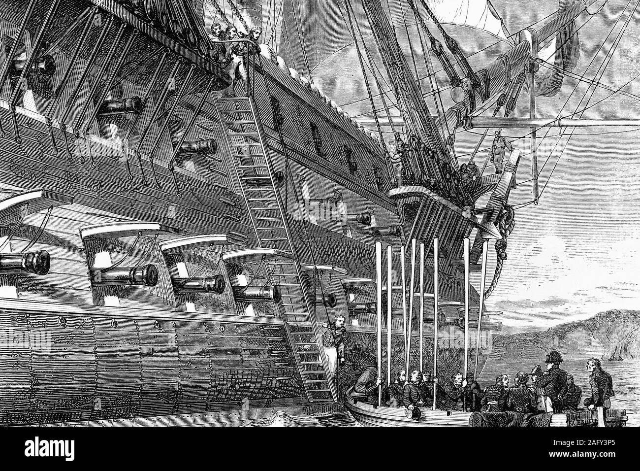 Embark of Napoleon aboard the ship Bellerophon. August 1815. Antique ...